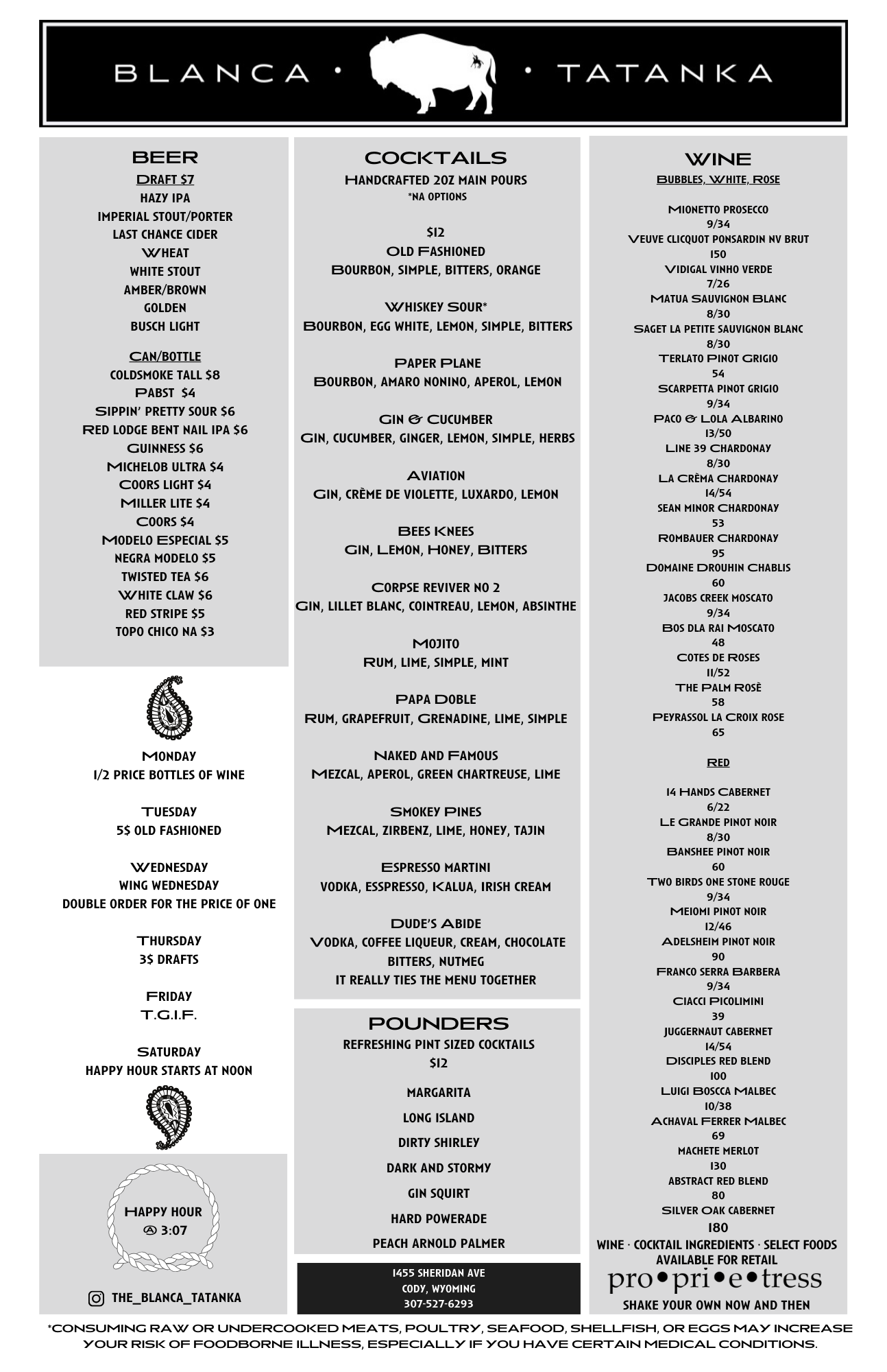 Menu ⋆ THE BLANCA TATANKA